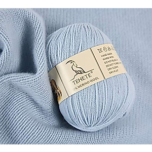 TEHETE 100% Merino Wool Yarn for Knitting 3-Ply Luxury Warm Soft Lightweight Crochet Yarn (Sky Blue)