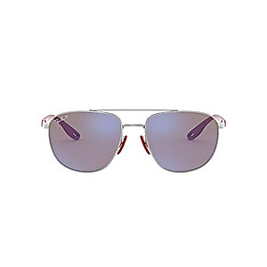 Ray-Ban RB3659M Scuderia Ferrari Collection Square Sunglasses, Silver/Chromance Polarized Grey Mirrored Blue, 57 mm