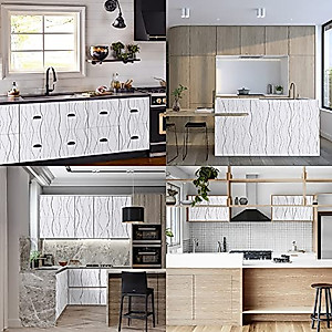 236.2"x17.7" White Peel and Stick Wallpaper Silver Modern Embossed Stripe Contact Paper Self Adhesive Removable Wave Wallpaper Perfectly Covers The Surface Not See Through Wall Covering Film1 …