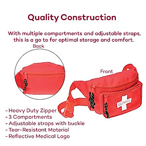 Dealmed Lifeguard Fanny Pack with Logo, E-Z Zipper Design and 3 Pockets, Red Fanny Pack (Pack of 3), Includes Adjustable Waist Strap and Zipper Pockets