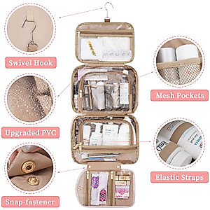 YAMIU Toiletry Bag for Women, Travel Toiletry Bag with 5 Spacious Compartments & 360° Rotatable Stainless-steel Hook, Water-resistant Hanging Toiletry Bag for Toiletries, Cosmetics