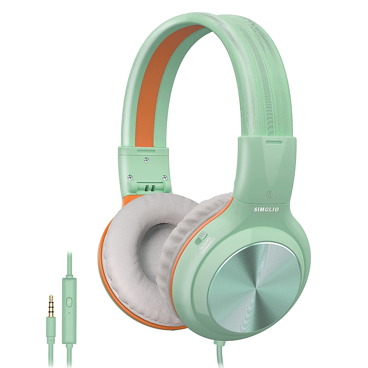 SIMOLIO Foldable Wired Headphones Teens Adults Kids Youths w/Mic & Volume Control & Volume Limited & Share Port & Portable Pouch, Safe Volume Stereo Headset for Online School Gaming PC Laptop Travel