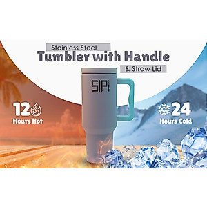 SIP SPHERE 40oz Tumbler with Handle and 2 Straw Lid, Double Wall Vacuum Insulated Thermal Mug Reusable Iced Coffee Cup, Stainless Steel Water Bottle for Home, office,Travel Gift (Winter White)