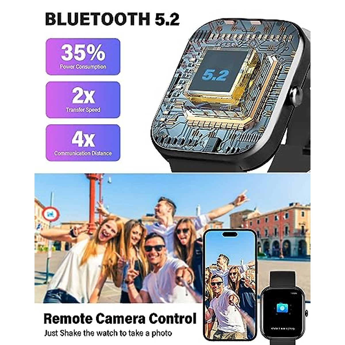 Vikie Smart Watch, Call Function, 2.0" Screen, IP67 Waterproof Smartwatch for iPhone & Android Phones with Bluetooth, Voice Assistant, Heart Rate/Blood Oxygen Monitor Fit Tracker for Women Men (Black)