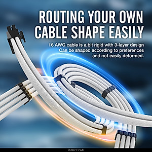 EZDIY-FAB Sleeved Cable - Cable Extension for Power Supply with Extra-Sleeved 24-PIN 8-PIN 6-PIN 4+4-PIN with Combs- White