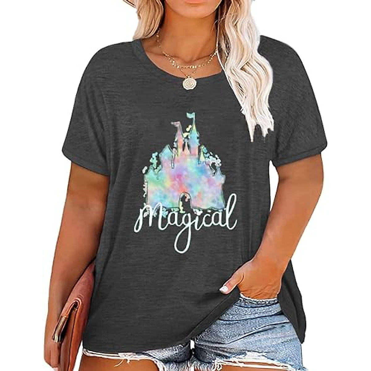 Magical Kingdom Women's Plus Size Shirt Short Sleeve Funny T-Shirt Family Vacation Tee Top (P5, 3X)