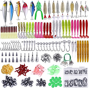 PLUSINNO Fishing Lures Baits Tackle Including Crankbaits, Spinnerbaits, Plastic Worms, Jigs, Topwater Lures Box and More Fishing Gear Lures Kit Set, 102/302Pcs