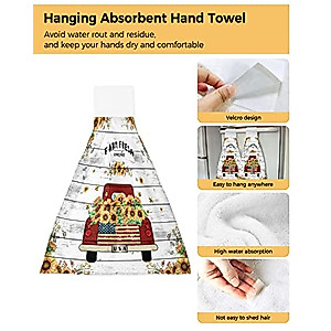 Rural Country Red Truck Yellow Blooming Sunflower and Bees Hanging Tie Towel for Kitchen Bathroom, 2 Pack Durable Absorbent Hand Towels Hangable Washing Cloths Home Cleaning Decor Wood Plank