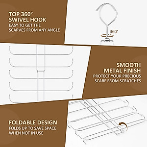 ZEDODIER Scarf Organizer Scarf Hanger for Closet, Rotatable Sturdy Hijab Holder Holds 20 Scarves, Space Saving Closet Organizers and Storage, Silver