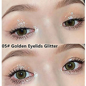 Go Ho Glitter Eyeshadow Makeup,Liquid Glitter Under Eye Shadow Bling,Glitter Eyeliner Diamond Sparkle Eye Stick,Shimmer and Shine Korean Makeup Glitter Lip Gloss for Women Eye Glitter,05# Golden Glitter