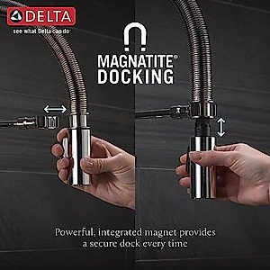 Delta Faucet Trinsic Pro Commercial Style Kitchen Faucet, Kitchen Faucets with Pull Down Sprayer, Kitchen Sink Faucet, Faucet for Kitchen Sink with Magnetic Docking, Arctic Stainless 9659-AR-DST
