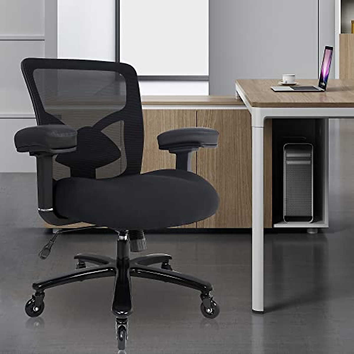 Big and Tall Office Chair 400lbs - Ergonomic Mesh Executive Desk Chair, Heavy Duty Computer Chair-Wide Thick Seat Cushion, Metal Base, Adjustable Lumbar Support, Rubber Blade Wheels, 4D Armrests