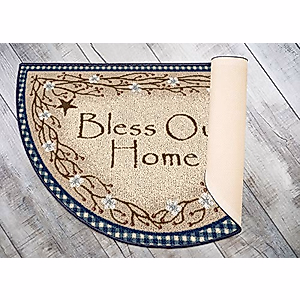 Brumlow MILLS Bless Our Home Berry Blossoms Floral Welcome Door Mat for Entryway, Kitchen, or Home Décor Area Rug, 19" x 31", Blue