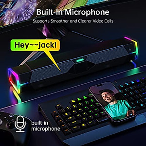 Fishcovers Bluetooth Computer Speakers for PC Desktop Monitor, RGB PC Sound Bar, USB Powered PC Speakers, HiFi Stereo Gaming Speakers for Laptop