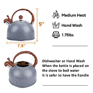 Foedo Tea Kettle for Stove Top, 102 OZ / 3 Liter Tea Pots for Stove Top, Whistling Tea Kettle Food Grade Stainless Steel with Wood Pattern Handle for Tea, Coffee, Milk（Grey）