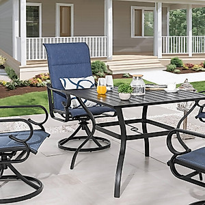 PatioFestival Patio Dining Set 5 Pieces Metal Outdoor Furniture Sets Outside Suqare Table Swivel Rocker Chairs with All Weather Frame (5Pcs, Blue)