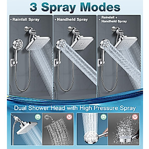 Dual Filtered Rain Shower Head Combo, High Pressure 9 Modes Handheld Shower Head Built in Power Spray, 6 inch Rainfall Shower Head with Filter for Hard Water