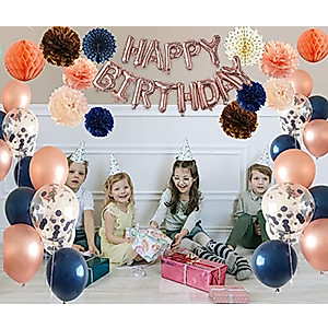 Navy Blue Rose Gold Confetti Balloons 20pcs for Birthday Party Decorations for Women/Navy Rose Gold Latex Balloons for Wedding/Baby Shower Navy Pink Gender Reveal Party Decorations