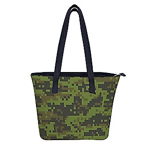 Woodland Digital Camo Pattern Women's Tote Bag PU Leather Shoulder Bag Handbags Purse For Work Shopping Travel