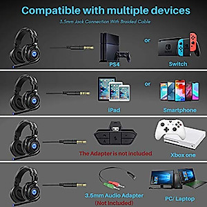 HP Headset with Microphone for PC, Wired, PS5 Headset Wired Headphones with Mic, PS4 Gaming Headset with Mic, Nintendo Switch, Laptop, Headphones Wired and LED Light