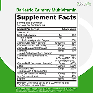 BariSlim Bariatric Chewable Multivitamin Gummies - Specially Formulated Gummy Vitamin for Patients After Weight Loss Surgery - Easy to Digest & Great Tasting Fruit Flavors | 90 Fruit Chews
