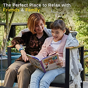 EAST OAK Courtyard Patio Furniture Set, 4-Piece Outdoor Patio Set with Sofa, Removable & Washable Deep Seating Cushion, Tempered Glass Table, Outside Patio Conversation Sets, Black & Dark Grey