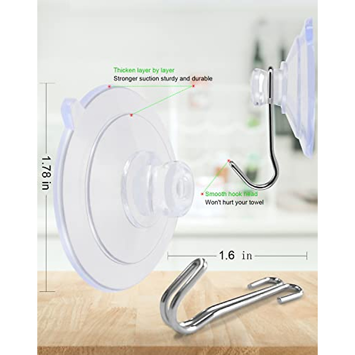 LUPYJI 15 Pack Suction Cup Hooks,Thicken Transparent Reusable Suction Cups for Glass/Kitchen/Bathroom/Shower Wall/Window/Door,Holds up to 4 lbs