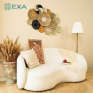 EXA Set of 15 Hanging Woven Wall Basket Decor Summer Bloom Round Decorative Large Wall Decor - Handmade Seagrass Baskets - Rattan Wall Art, Flat Wicker Woven Basket Wall Decors for Boho Farmhouse