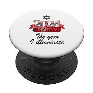 2024 Bar Mitzvah Quote Festive White Red Decor PopSockets Standard PopGrip