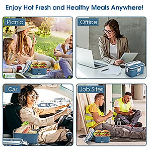 Kabbas Electric Lunch Box Food Heater 70W Leakproof Portable Heated Lunch Boxes for Adults Car Truck Work, Portable Microwave, 12/24V&110/220V Self Heating Lunch Box with 1.8L Removable Container