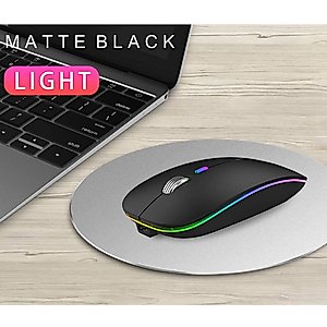 TENMOS Wireless Bluetooth Mouse, LED Slim Dual Mode (Bluetooth 5.1 + USB) 2.4GHz Rechargeable Silent Bluetooth Wireless Mouse with Type C Adapter for Laptop/Macbook/iPad OS 13 and above (Matte Black)