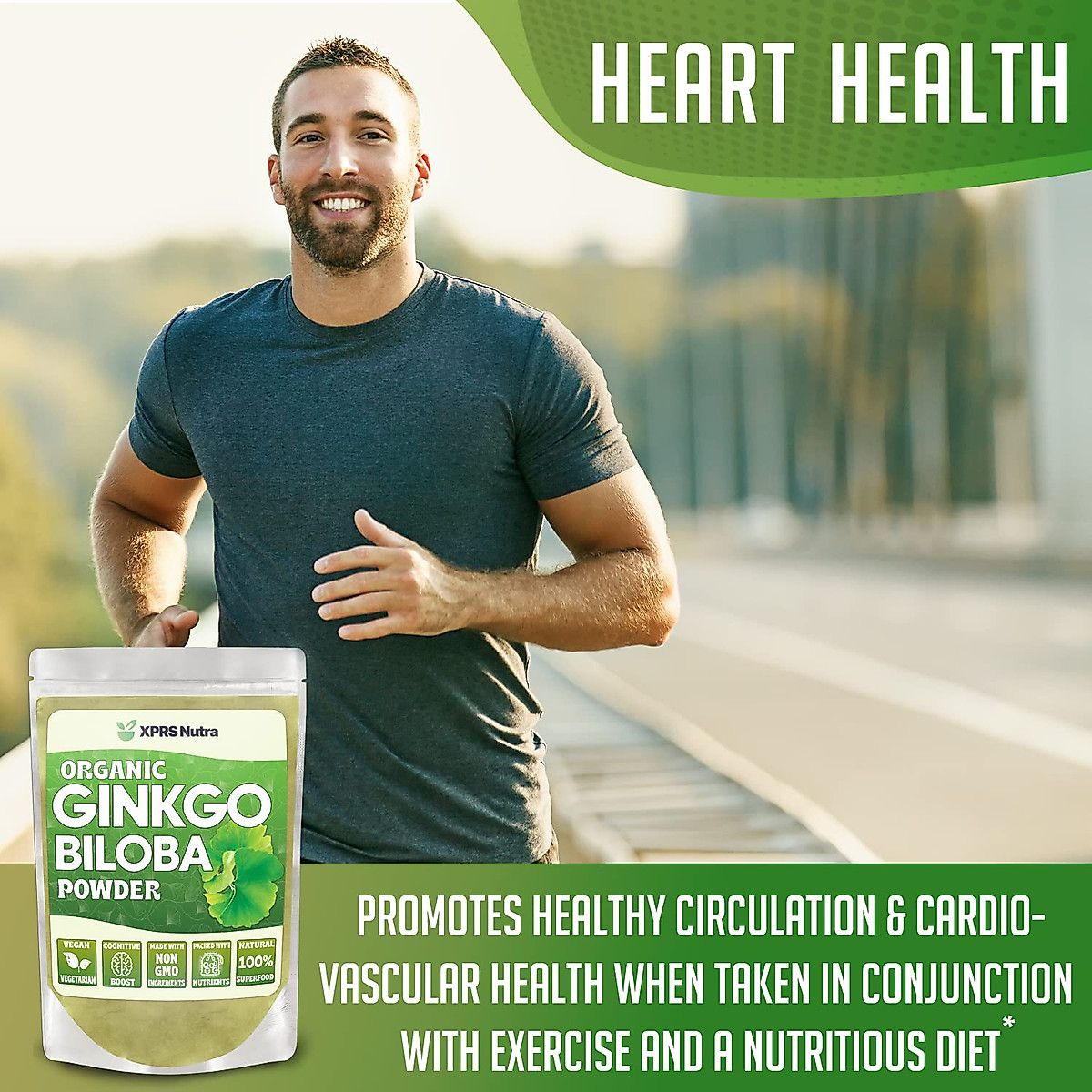 XPRS Nutra Organic Ginkgo Biloba Powder - Gingko Biloba Supplements for Cognition - Vegan Friendly Ginkoba Biloba Organic - Immunity Boosting Ginkgo Biloba Powder (8 oz)