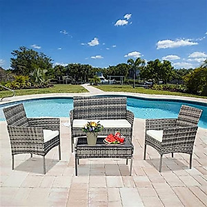 SAWQF Three Colors Patio Furniture Set Outdoor Living Room Balcony Rattan Furniture Four-Piece-Brown Outdoor Furniture (Color : E)