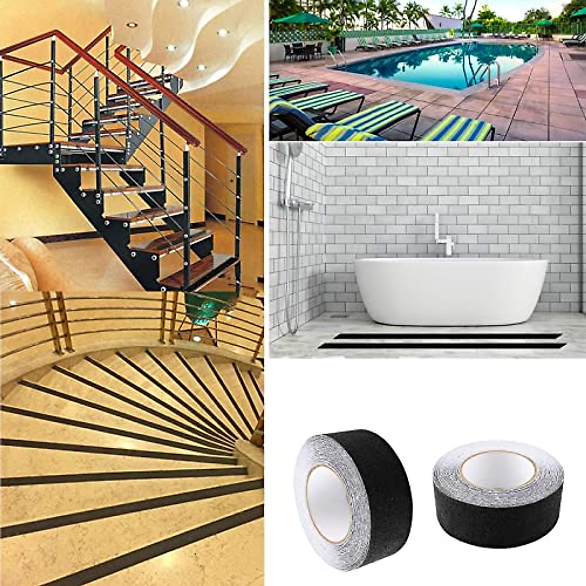 YouOKLight Anti Slip Tape, Heavy Duty Non Slip Tape, Waterproof Strong Traction Anti Slip Grip Tape, 80 Grit Safety Walk Tape, Grip Tape for Stairs, Indoor and Outdoor Used, 2 Inch x 32.8 Ft, Black