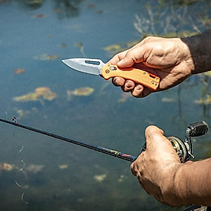 Klein Tools OFK000ORT KTO Resurgence Fishing Pocket Knife, AUS-8 Stainless Steel, Drop Point Blade, Orange Handle, Perfect EDC for Anglers