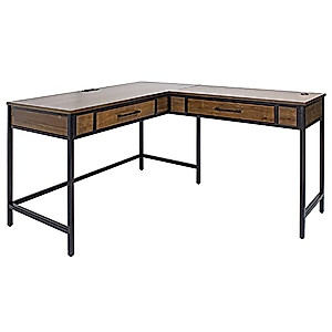 Martin Furniture Industrial Wood Writing, Open L-Shaped Table, Office Desk and Return, Brown