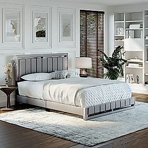 Boyd Sleep Beaumont Upholstered Platform Bed Frame with Headboard, Mattress Foundation NOT Required: Faux Leather, Grey, Full