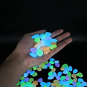 Glow in The Dark Rocks - 200pcs Luminous Stone Glow Pebbles for Garden, Fish Tank, Aquariums, Decorations for Walkways, Houseplants Powered by Light and Solar