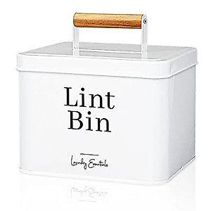 Modern Farmhouse Lint Bin for Laundry Room Decor and Accessories, Metal Lint Bin for Laundry Decor, Lint Holder Bin for Laundry Room Organization (White)