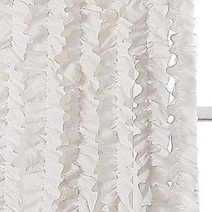 Lush Decor, White Sophia Ruffle Curtain | Textured Window Panel Set for Living, Dining Room, Bedroom (Pair), 84” x 40, 84" x 40"