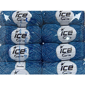 Lot of 8 Skeins Ice Yarns Denim (80% Cotton) Hand Knitting Yarn Saxe Blue