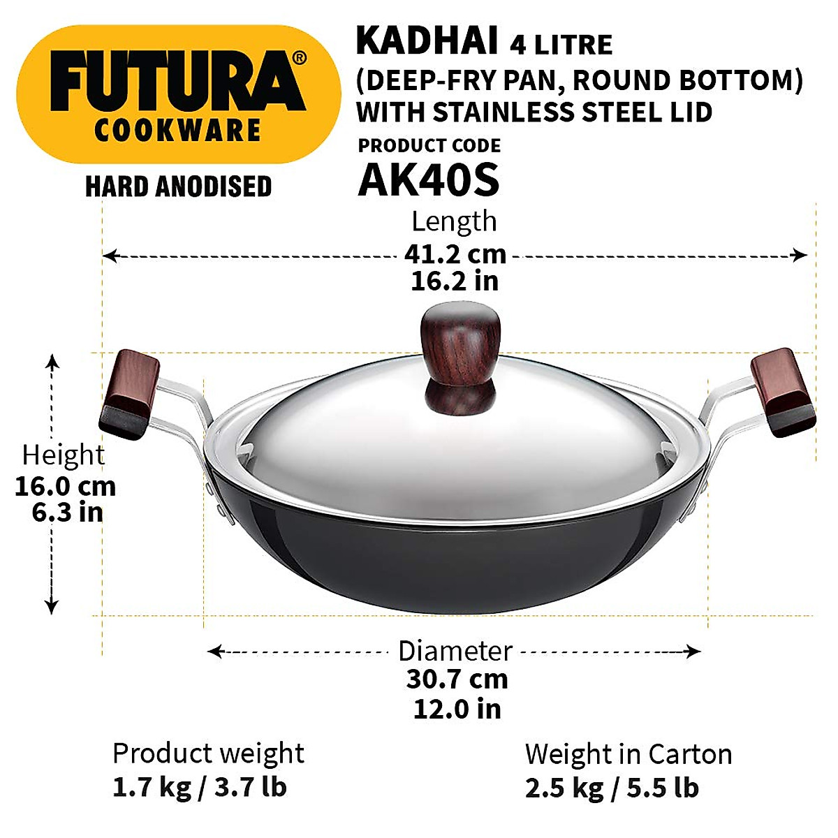 HAWKINS Futura Hard Anodised 4 ltr Kadhai