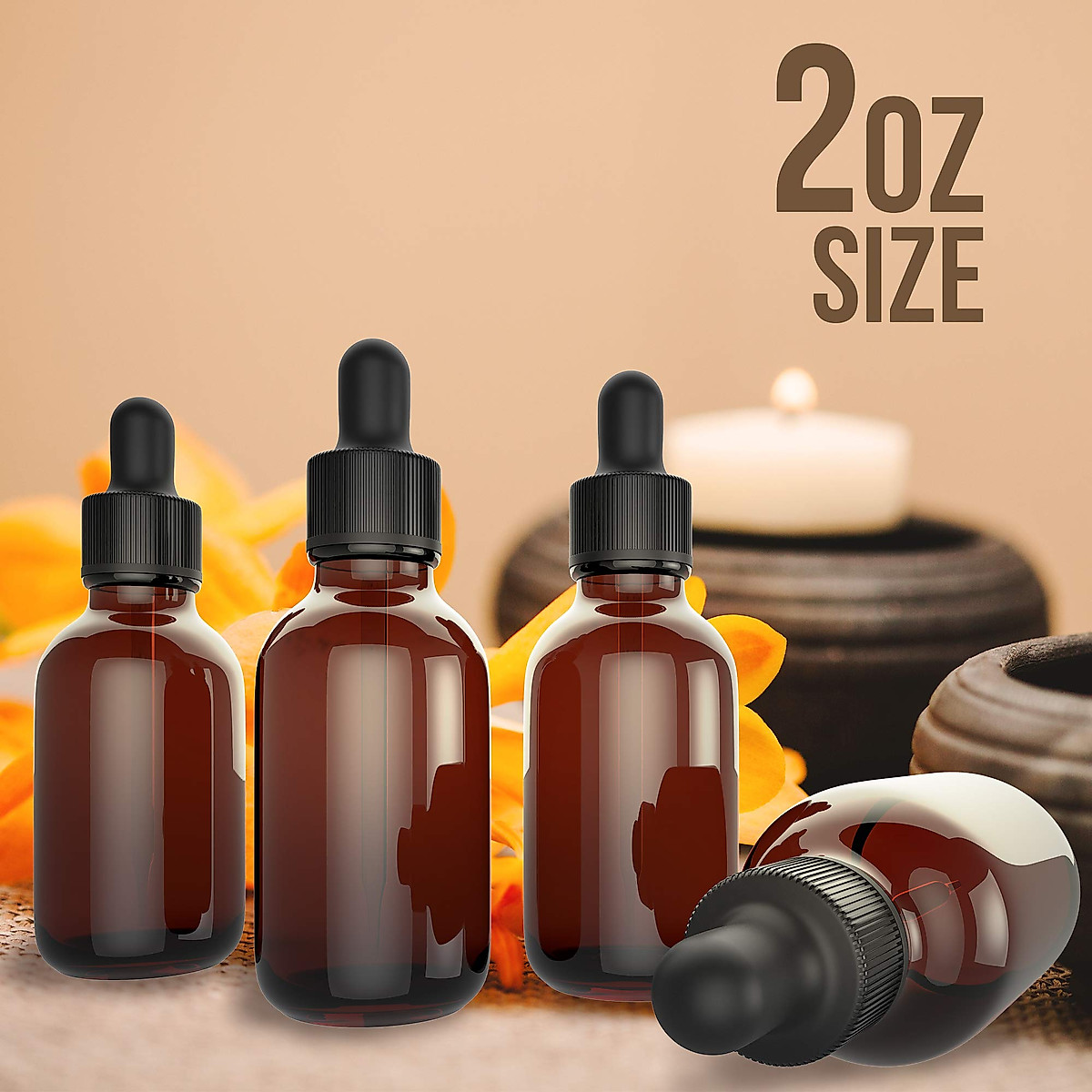 Nylea 12 Pack Essential Oil Dropper Bottles - Round Boston Empty Refillable Amber Bottle with Glass Dropper for Liquid Aromatherapy Fragrance Lot - (2 oz) 60ml