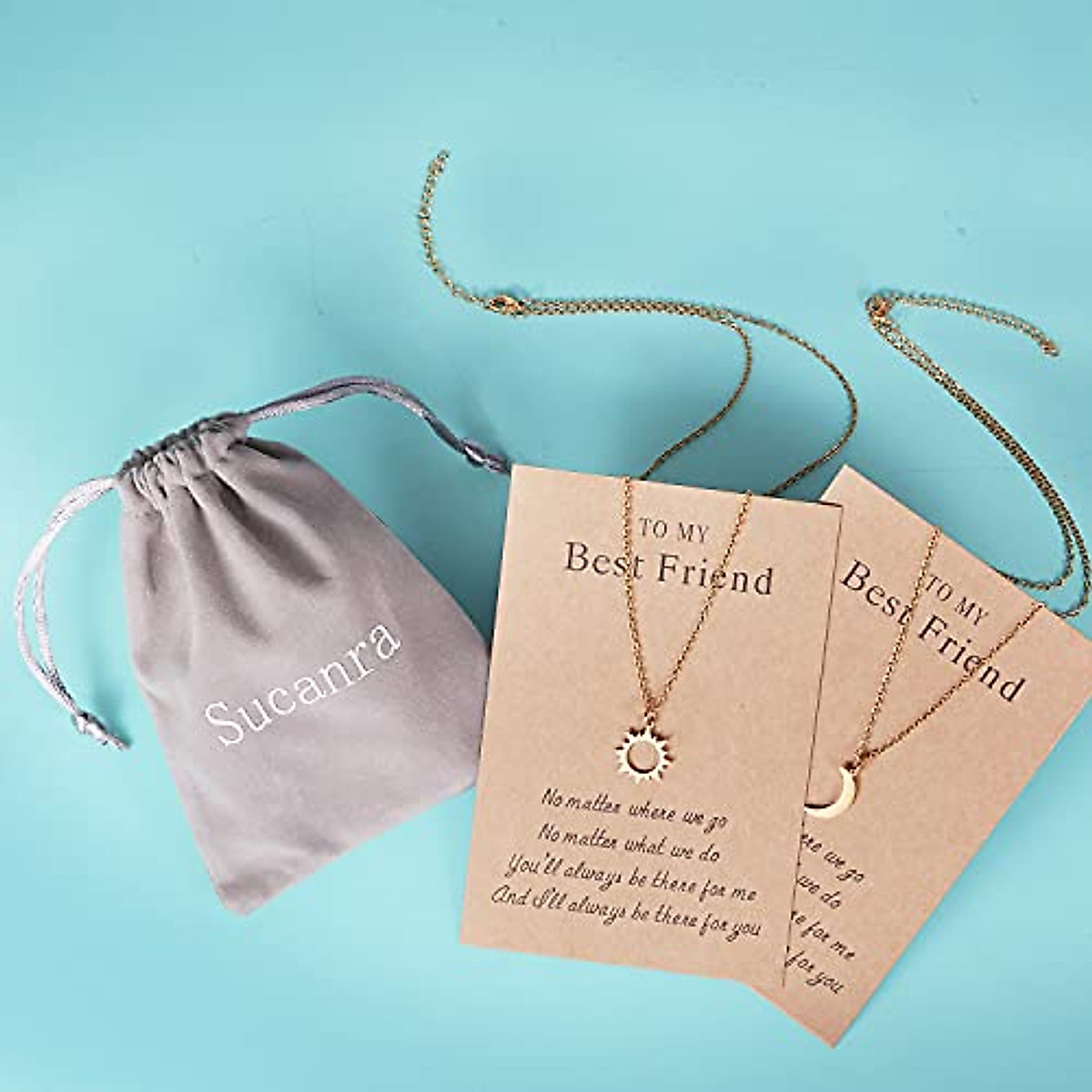 Best Friend Necklace for 2, Sun and Moon Matching Friendship Necklace Jewelry Gifts for BFF Sisters Girls (Gold)