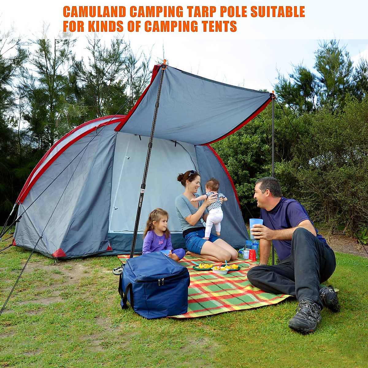 Tent Poles for Tarp, CAMULAND Telescoping Camping Gear Accessories Stakes for Hammock Rain Fly Sun Shade Adjustable Lightweight Aluminum Set of 34.5" - 110.2" Hiking, Awning/Outdoor with Carry Bag