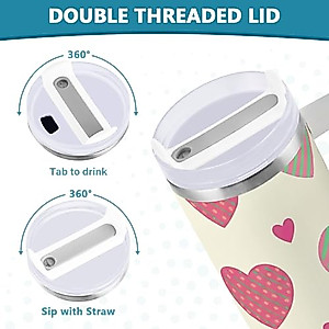 ODAWA 40oz Valentine's Heart Beige Insulated Stainless Steel Tumbler with Handle and Straw Lid Fall Insulated Tumbler