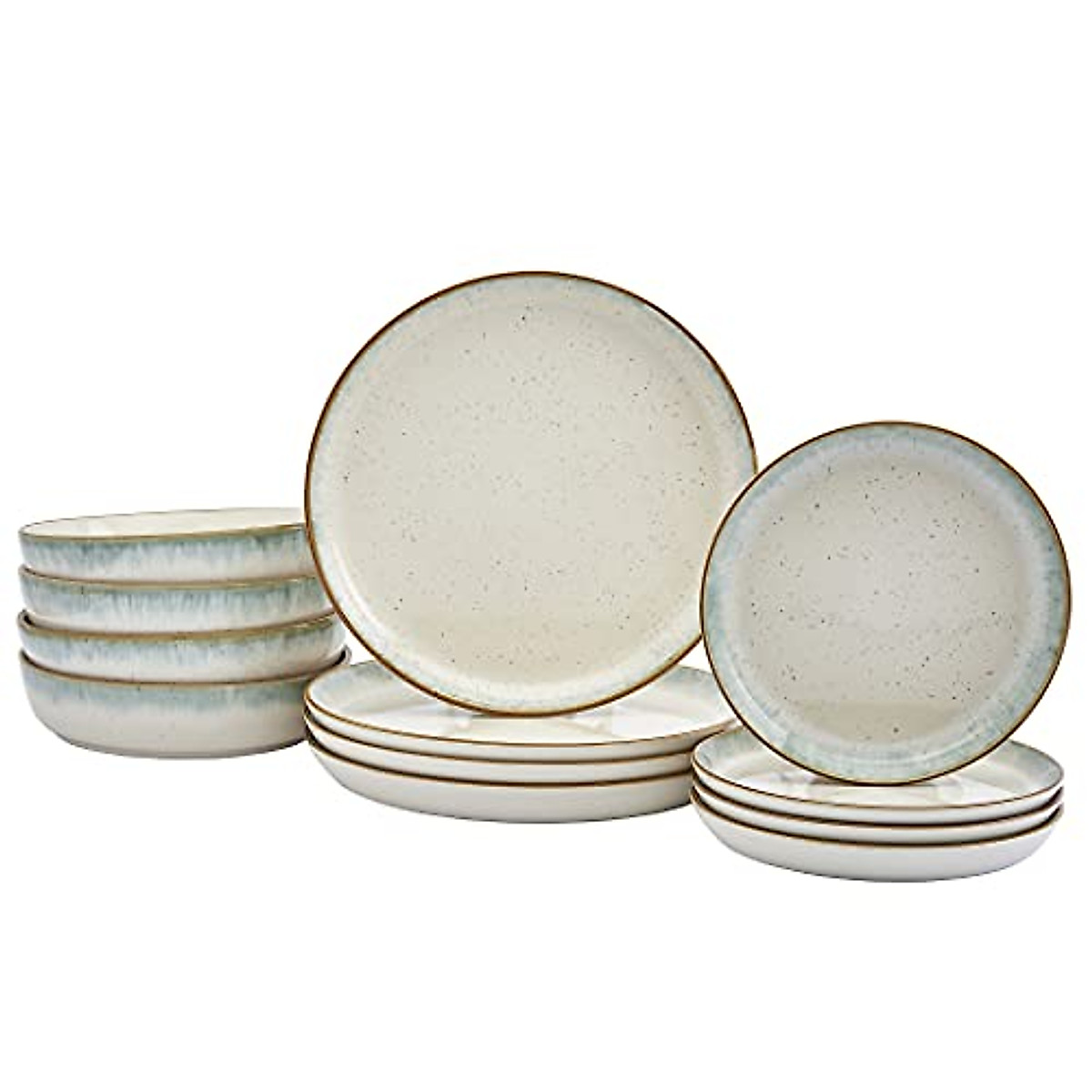 Tabletops Gallery Speckled Farmhouse Collection- Stoneware Dishes Service for 4 Dinner Salad Appetizer Dessert Plate Bowls, 12 Piece Hanover Dinnerware Set in Teal