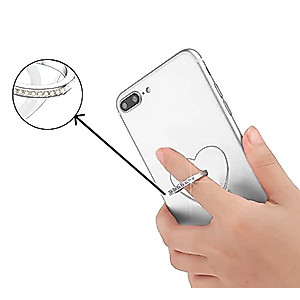lenoup Transparent Heart Cell Phone Ring Holder Kickstand,Bling Bling Sparkle Diamond Clear Heart Cell Phone Finger Ring Grip Stand(Silver/Rose Gold)