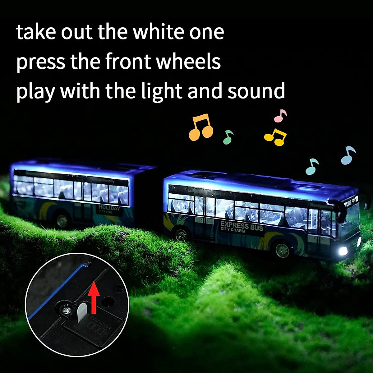 Crelloci City Bus Toy for Kids, Die Cast Alloy Pull Back Vehicles, Metro Articulated Electric Bus with Sounds and Lights, Model Cars Toys Educational Gift for Kids Boys Girls Ages 3+