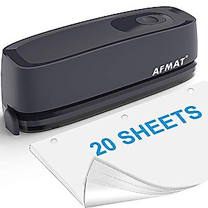 3 Hole Puncher for Paper, AFMAT Electric Hole Punch 3 Ring, 20-Sheet Paper Punch, AC or Battery Operated 3 Hole Puncher, Effortless Punching, Long Lasting Paper Punch for Office School Studio, Gray